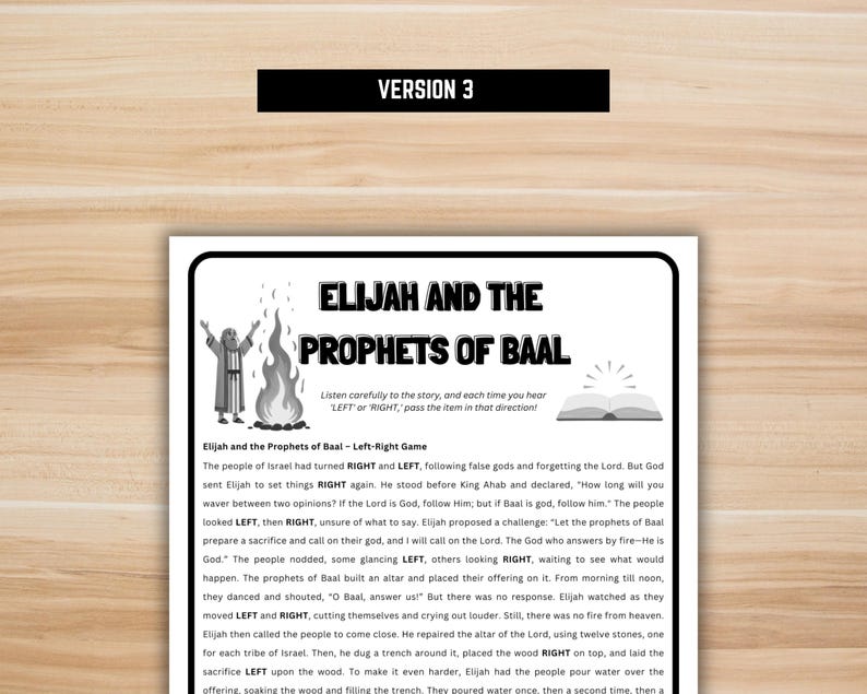 Elijah and the Prophets of Baal Left Right Game - Printable Bible Party ...