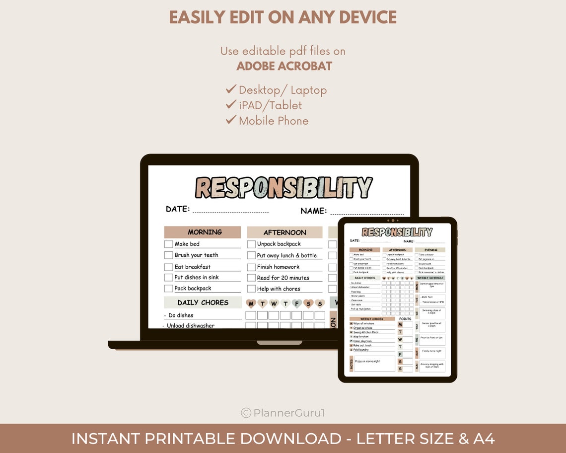 Editable Task Sheets for Kids Printable Daily Weekly Responsibility ...