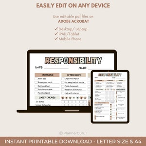 Editable Task Sheets for Kids | Printable | Daily Weekly Responsibility ...