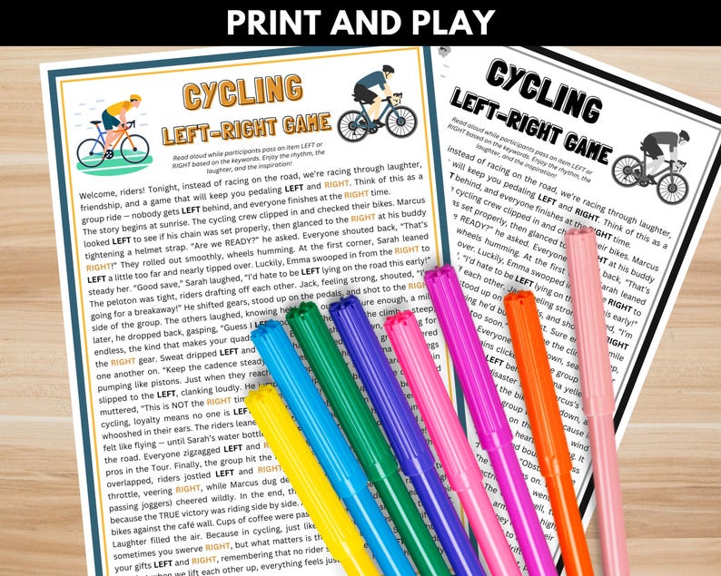 Cycling Party Left Right Game Printable – Pass the Gift Story, Bike ...