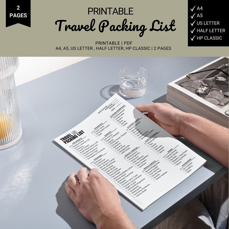Travel Packing List Printable - Instant Download for Efficient Vacation ...