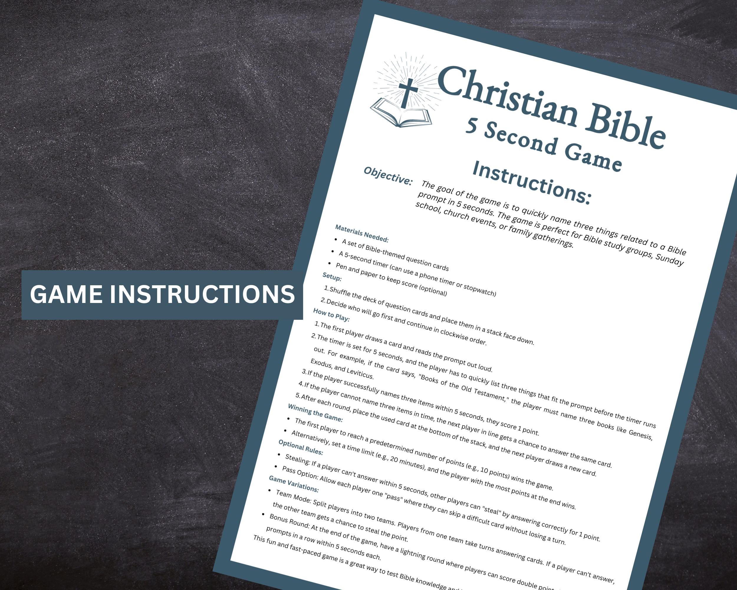 5 Second Bible Game - Printable Bible Trivia Cards for Kids & Adults ...