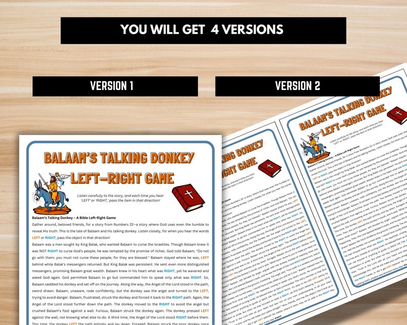 Balaam's Talking Donkey Left-right Game - Printable Bible Story ...