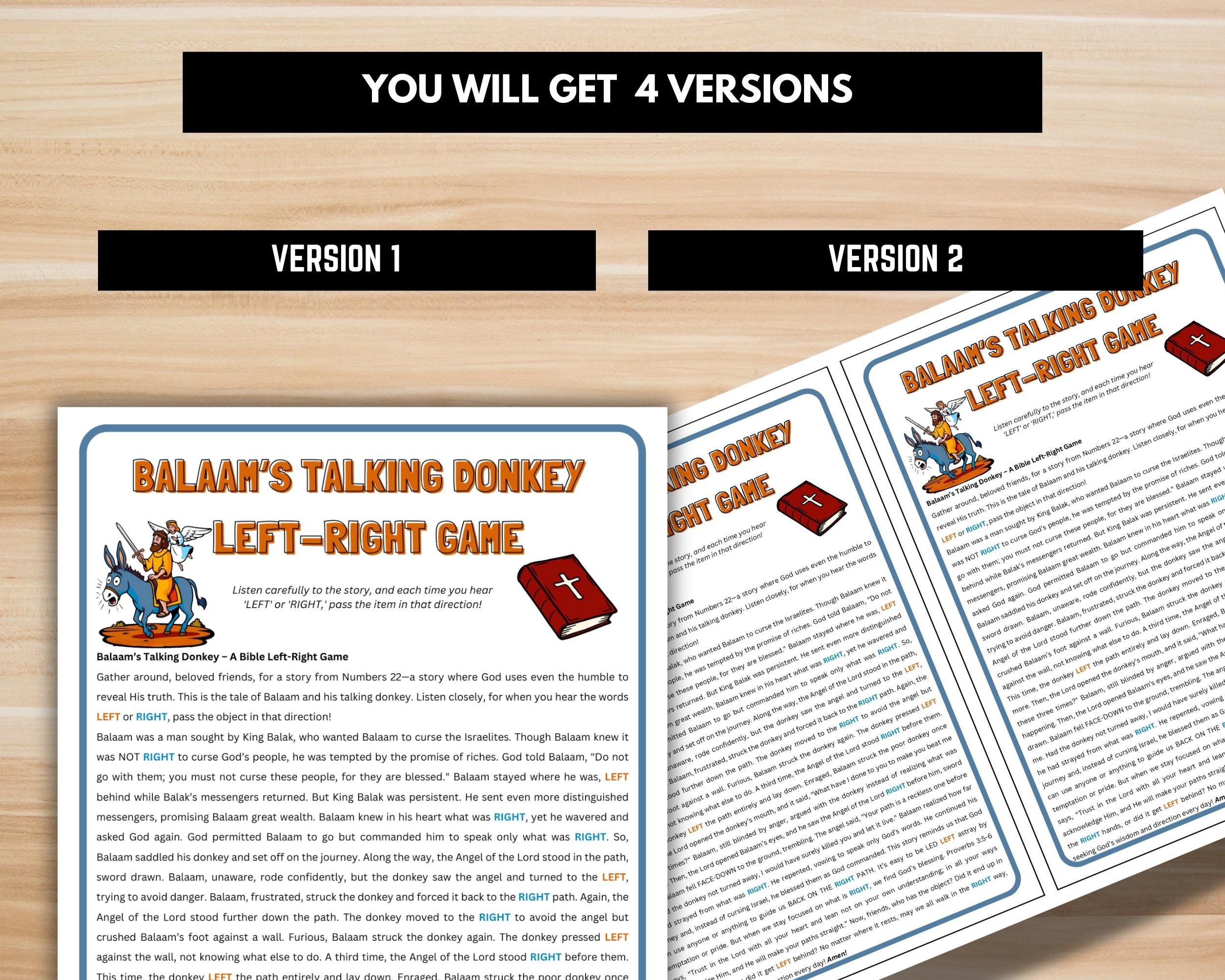 Balaam's Talking Donkey Left-right Game - Printable Bible Story ...