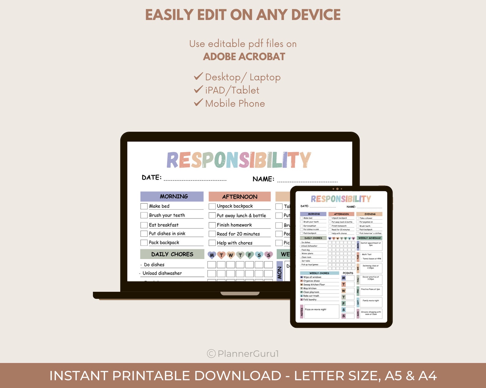 Editable Task Sheets for Kids Printable Daily Weekly Responsibility ...