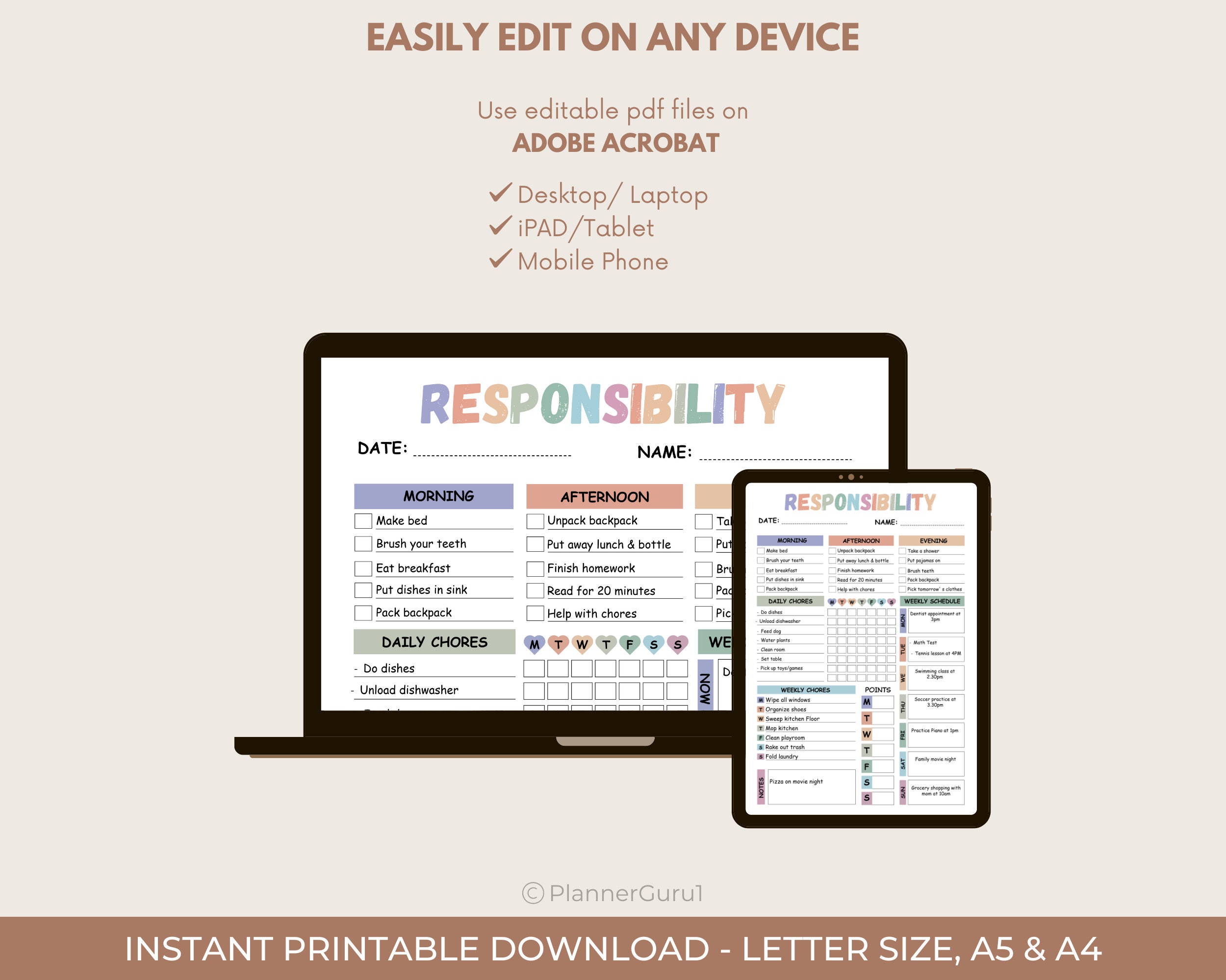 Editable Task Sheets for Kids Printable Daily Weekly Responsibility ...