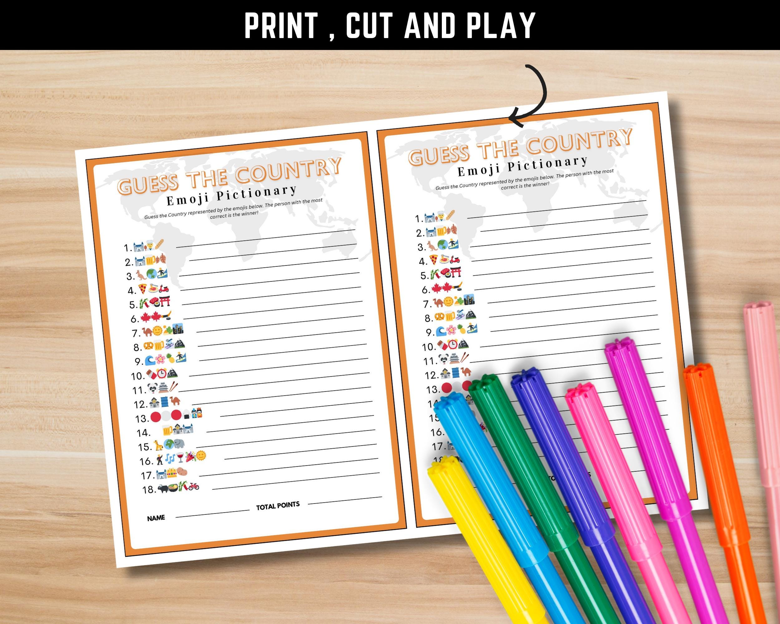 Guess the Country Emoji Pictionary | Printable Party Game | Family Fun ...