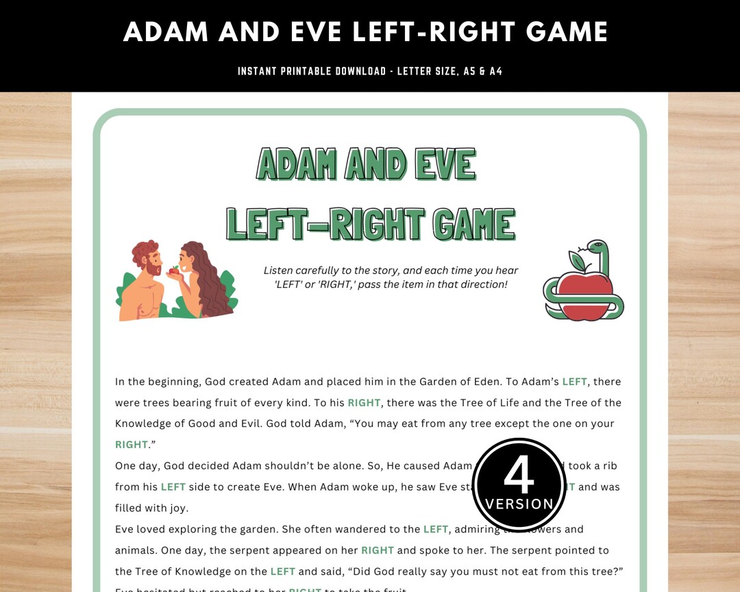 Bible Left Right Game - Printable Adam and Eve Genesis Party Game for ...