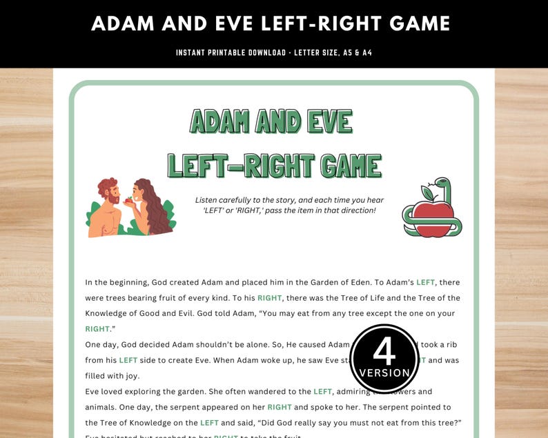 Bible Left Right Game - Printable Adam and Eve Genesis Party Game for ...