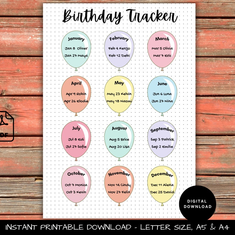 Birthday Tracker - Etsy