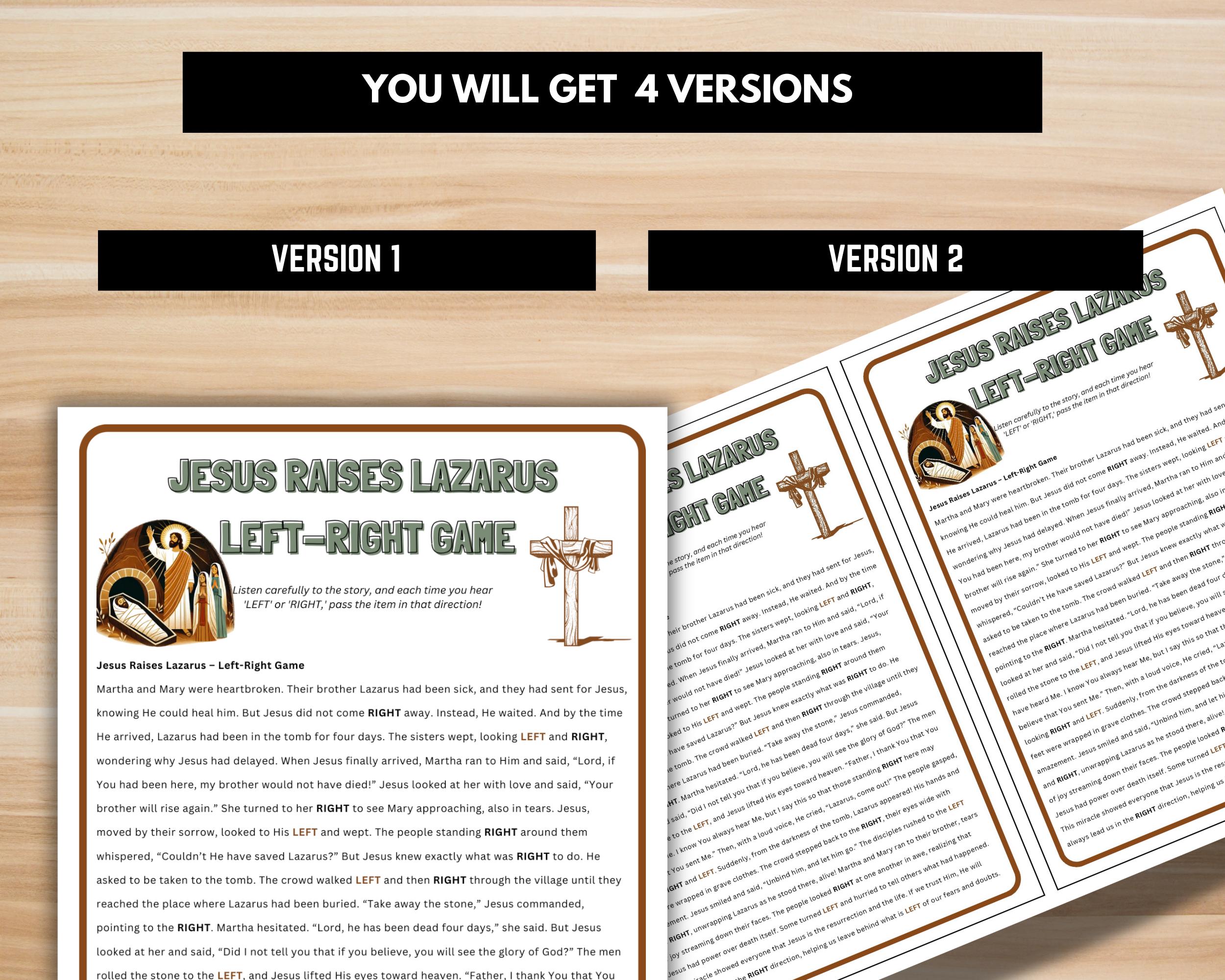 Jesus Raises Lazarus Left Right Game - Printable Bible Study and Church ...