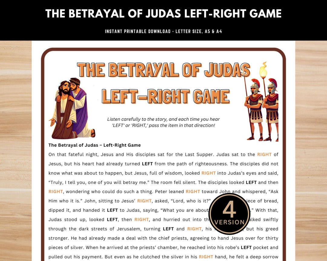 The Betrayal of Judas Left Right Game - Printable Bible Party Game ...