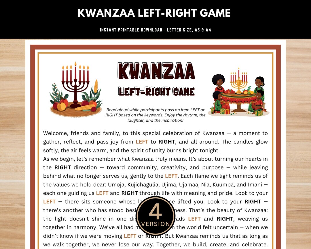 Kwanzaa Left Right Game Printable – Pass the Gift Story, Instant ...