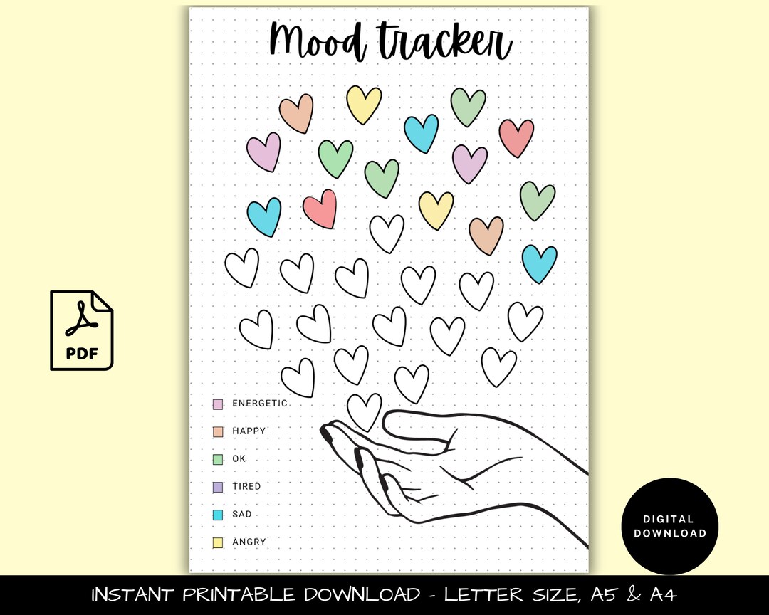 Printable Heart Mood Tracker - Candy Hearts Journal Page - Feelings ...