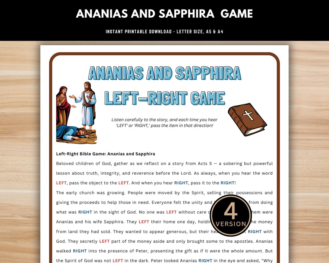 Ananias and Sapphira Left Right Game - Printable Bible Story Game for ...