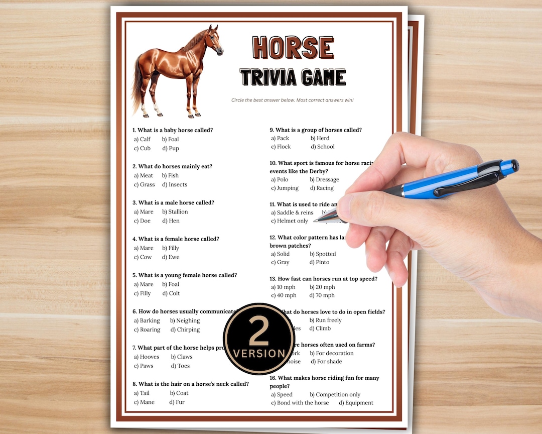 Horse Trivia Game Printable for Kids & Adults - Horse Race Party Game ...