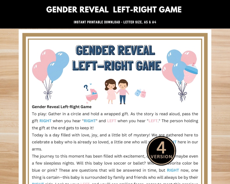 Gender Reveal Left Right Game Printable | Pass the Gift Poem | Baby ...