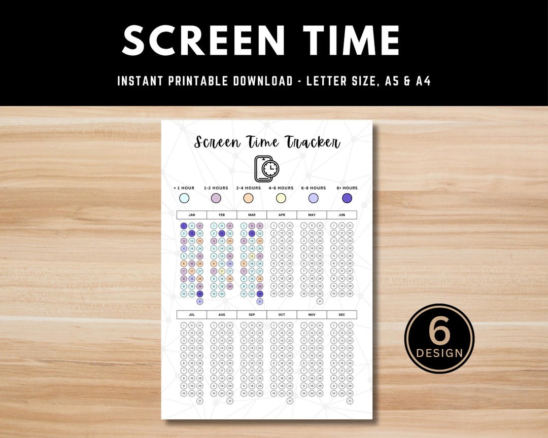 Screen Time Tracker Yearly - Printable Habit Tracker and Phone Usage ...