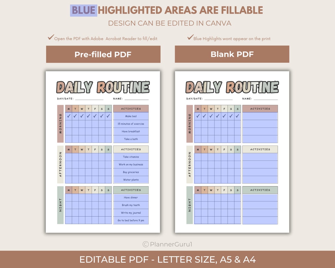 Printable Daily Schedule Template for Kids, Daily Schedule for ...
