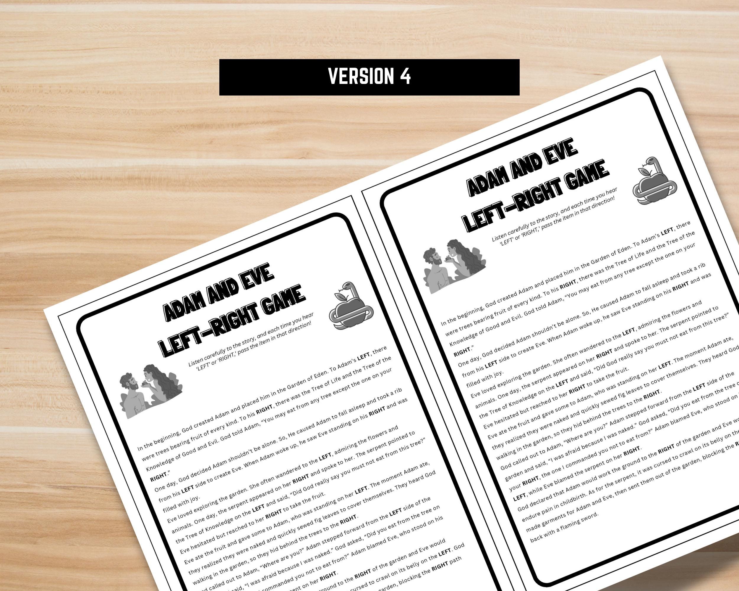 Bible Left Right Game - Printable Adam and Eve Genesis Party Game for ...