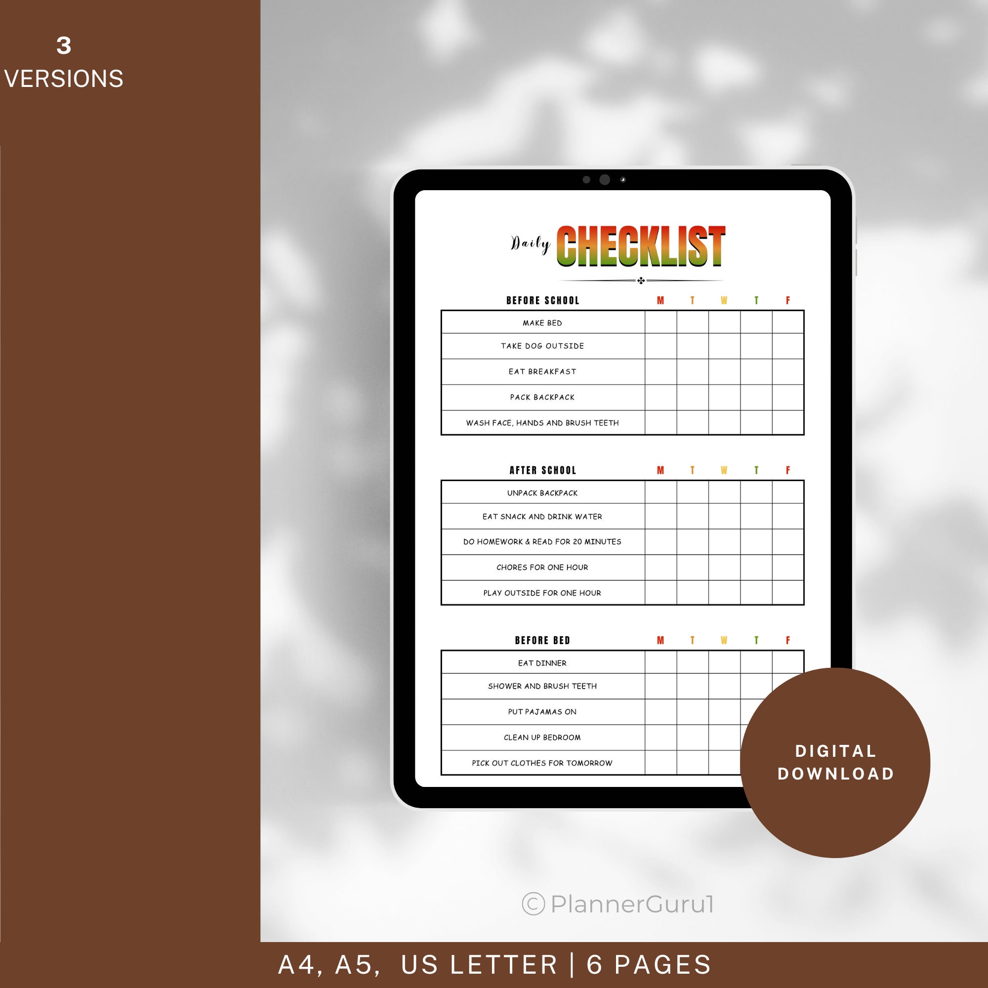 Editable Daily Checklist for Kids, Printable Chore Chart for Kids ...