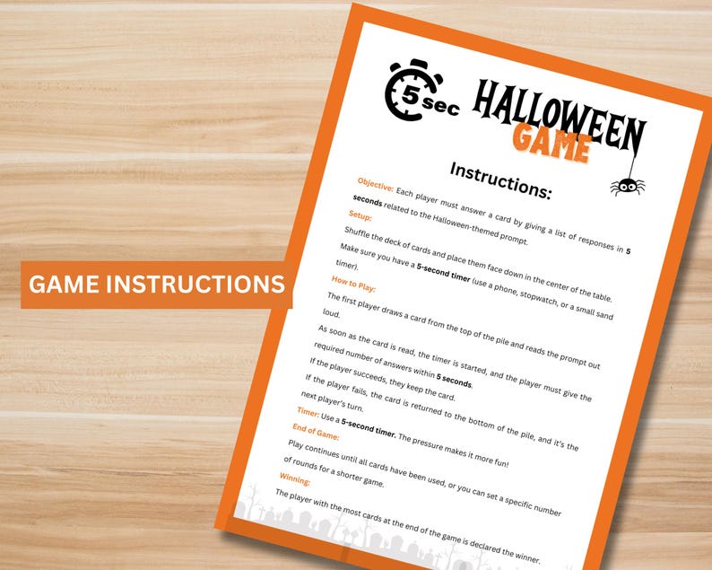Printable Halloween 5 Second Game, Family-friendly Halloween Party Game ...