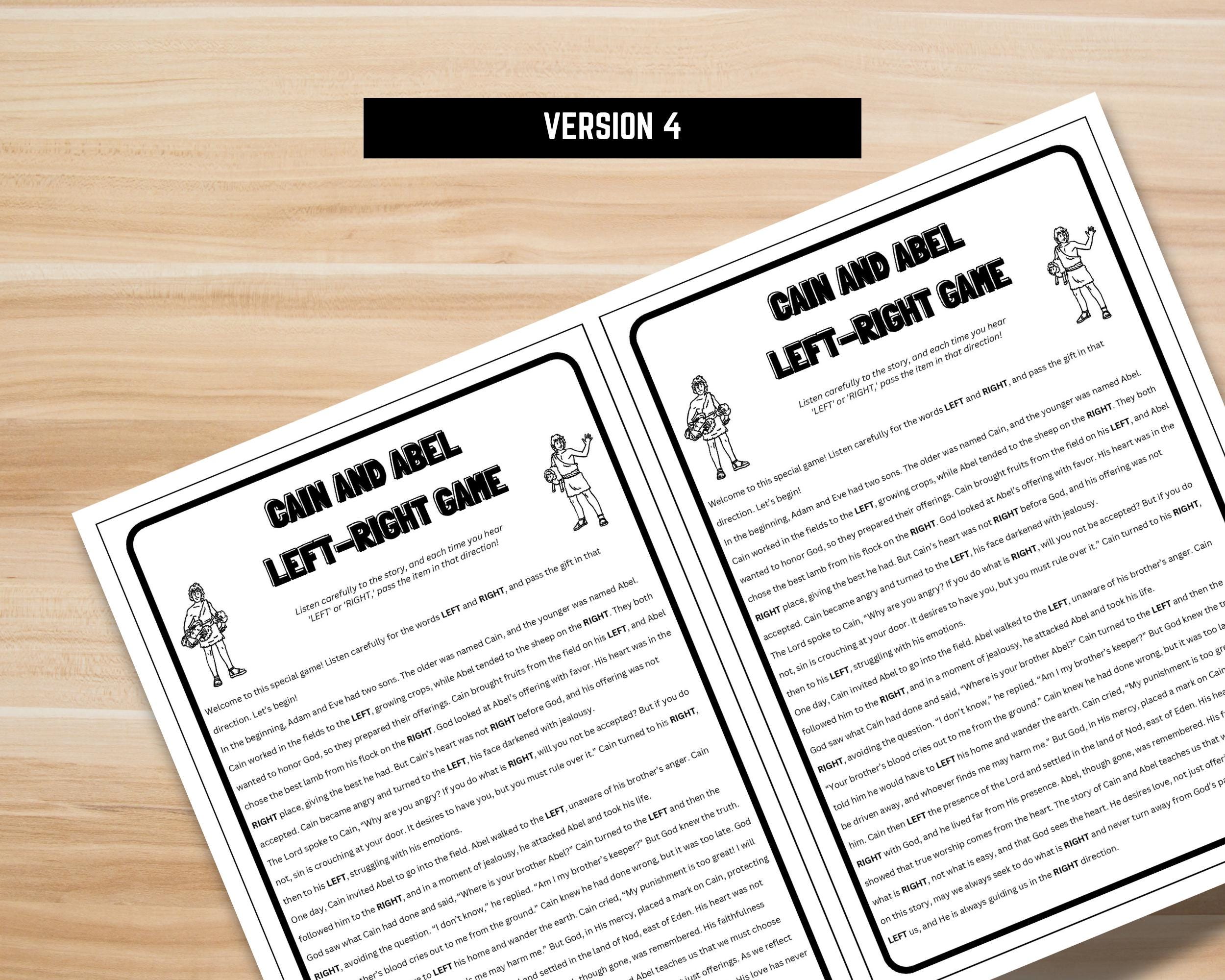Cain and Abel Left Right Game - Printable Bible Study and Church Party ...