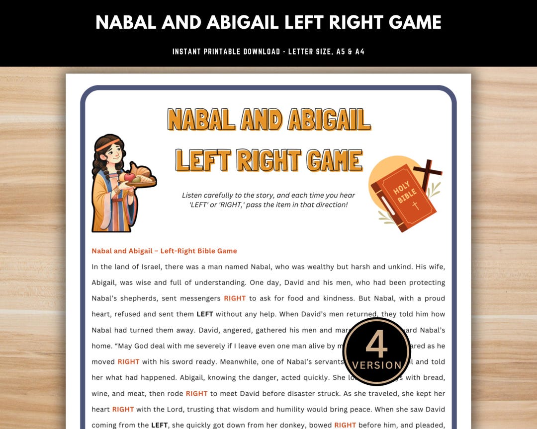 Nabal and Abigail Left-right Game – Bible Story Party Game, Christian ...
