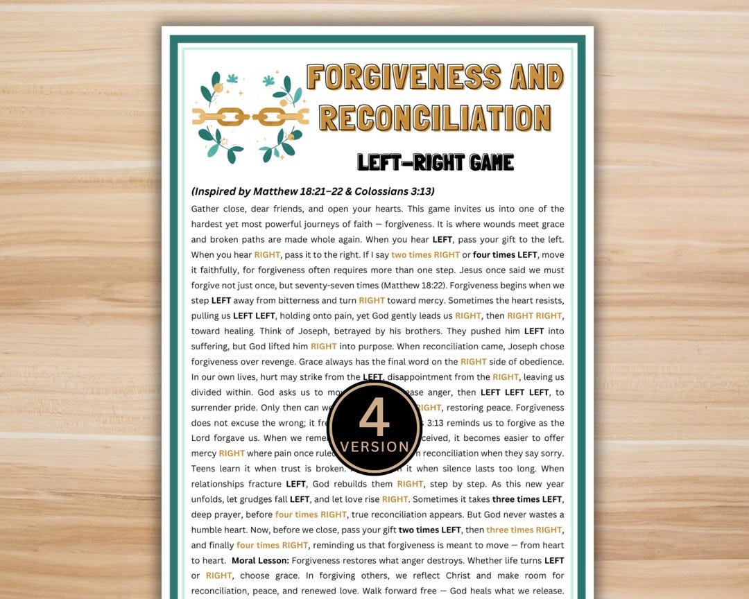 Forgiveness & Reconciliation Left Right Game Printable, Christian ...