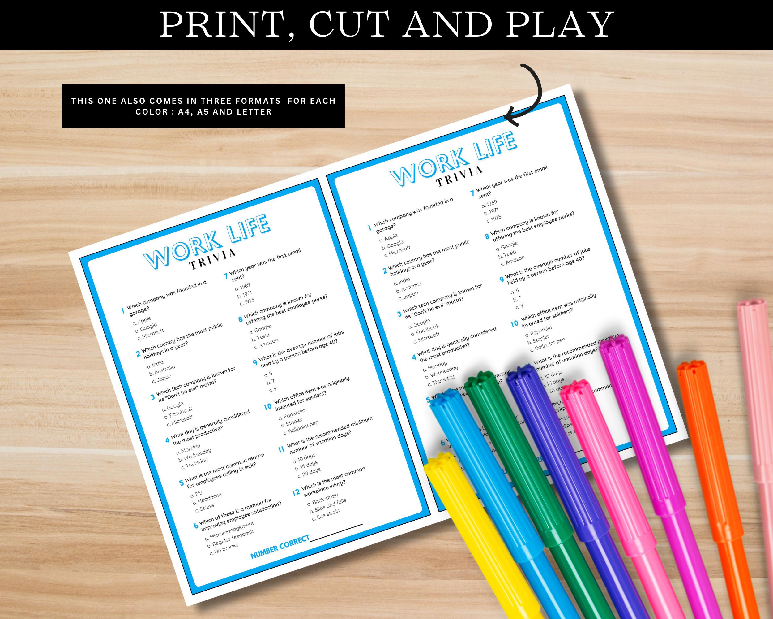 Work Trivia Game | Office Party Game | Printable Work Game for Team ...