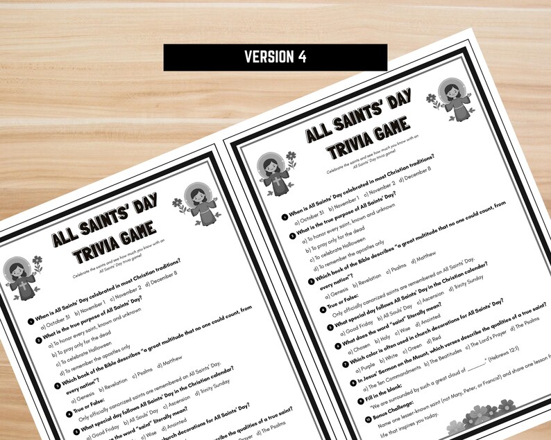 All Saints’ Day Trivia Game Printable – Catholic & Christian Bible Quiz ...