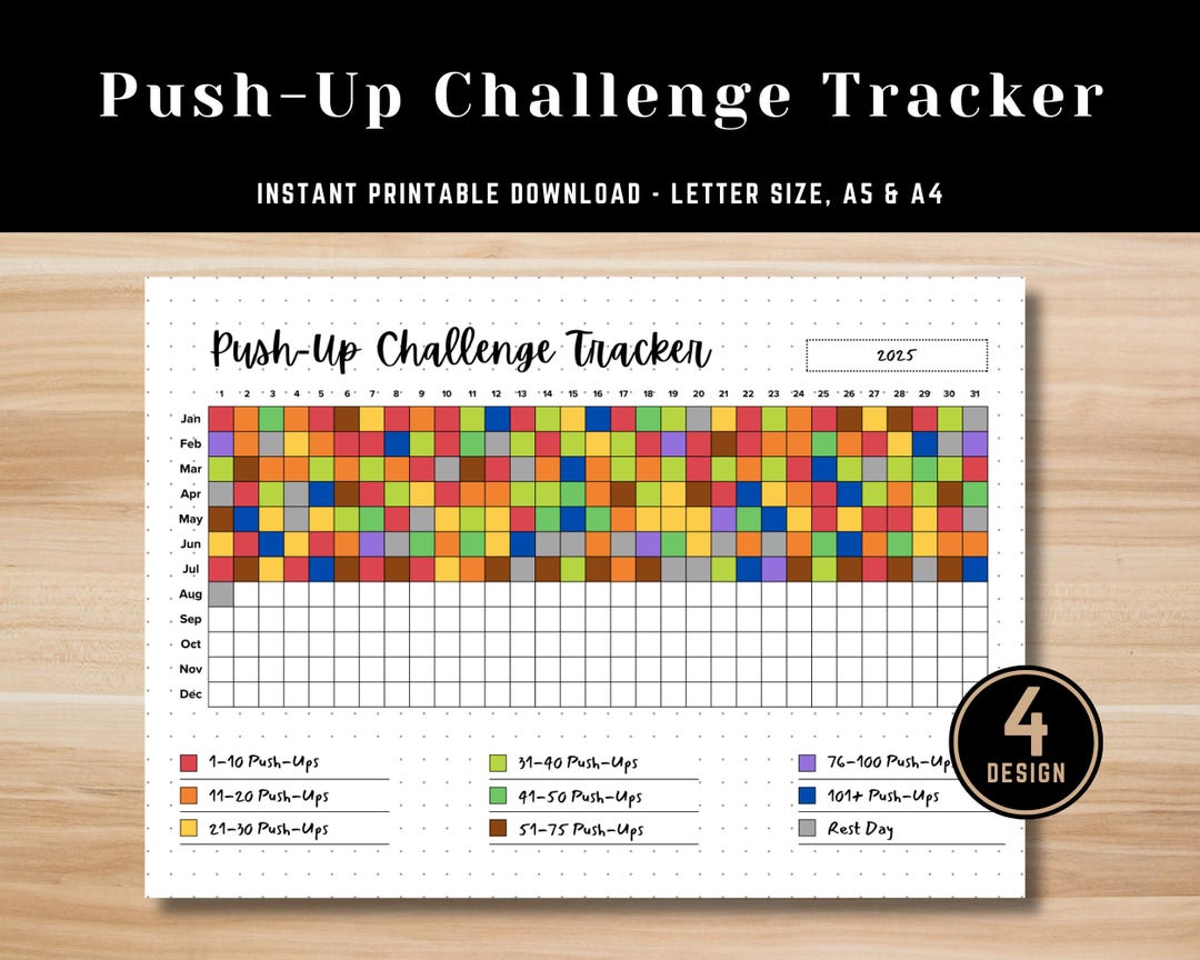 Yearly Push-up Challenge Tracker | Printable Fitness Tracker | Health ...