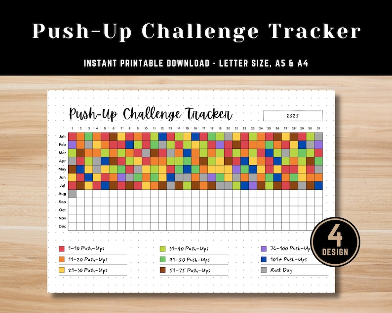 Yearly Push-up Challenge Tracker | Printable Fitness Tracker | Health ...