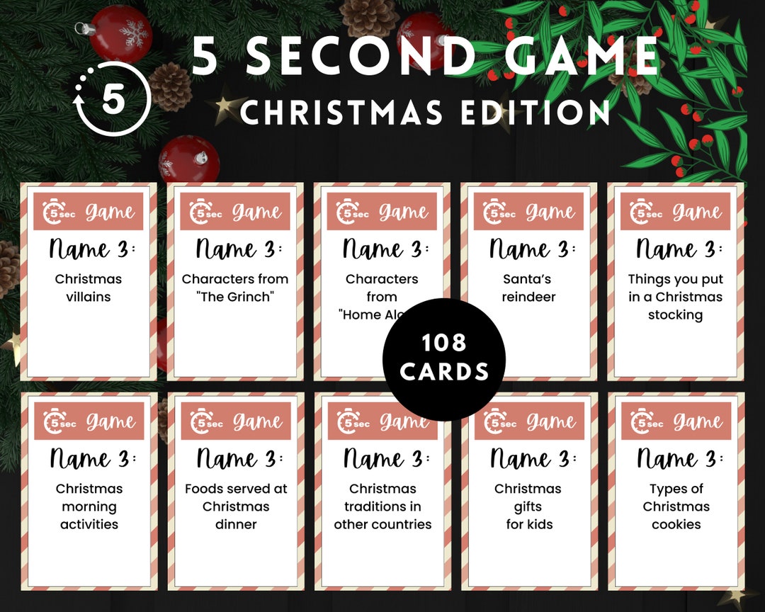 Christmas 5 Second Game | Printable Holiday Game | Christmas Party Game ...
