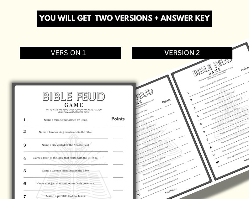 Bible Feud Game Printable Bible Trivia Fun Church Group Game Youth ...