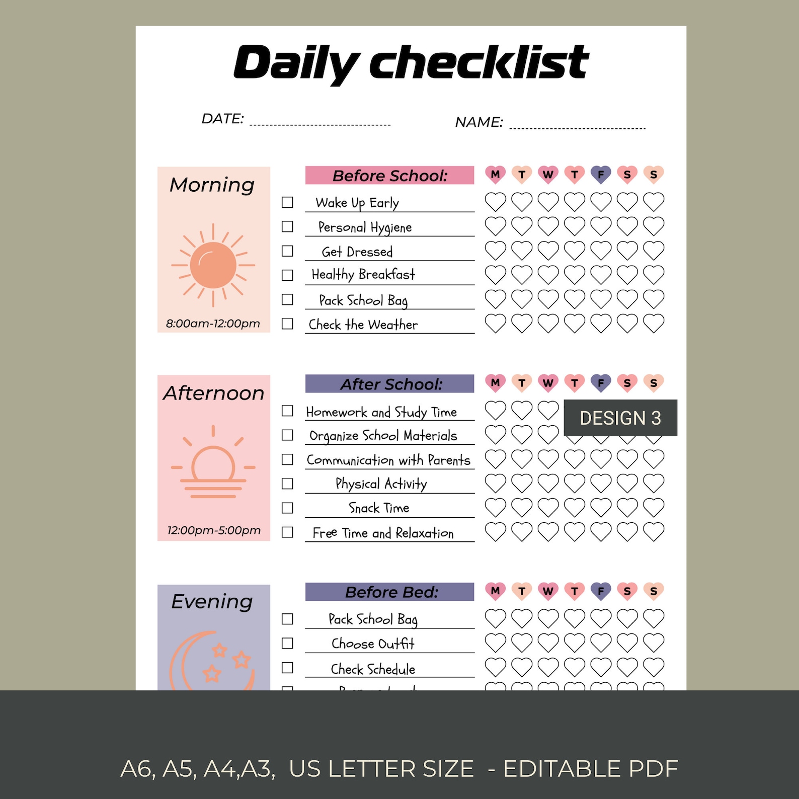 Editable Daily Checklist for Kids, Printable Daily Chore Chart, Kid ...