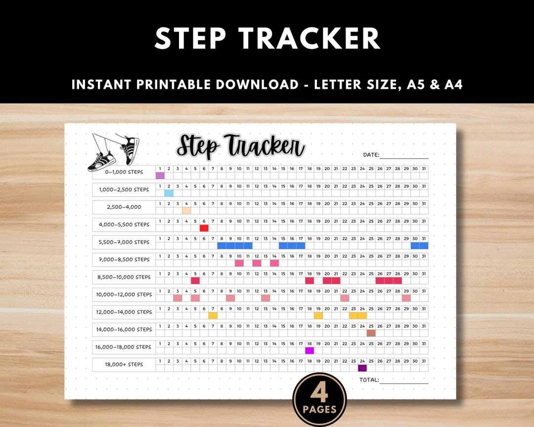 Monthly Step Tracker Printable | Fitness and Health Goal Planner ...