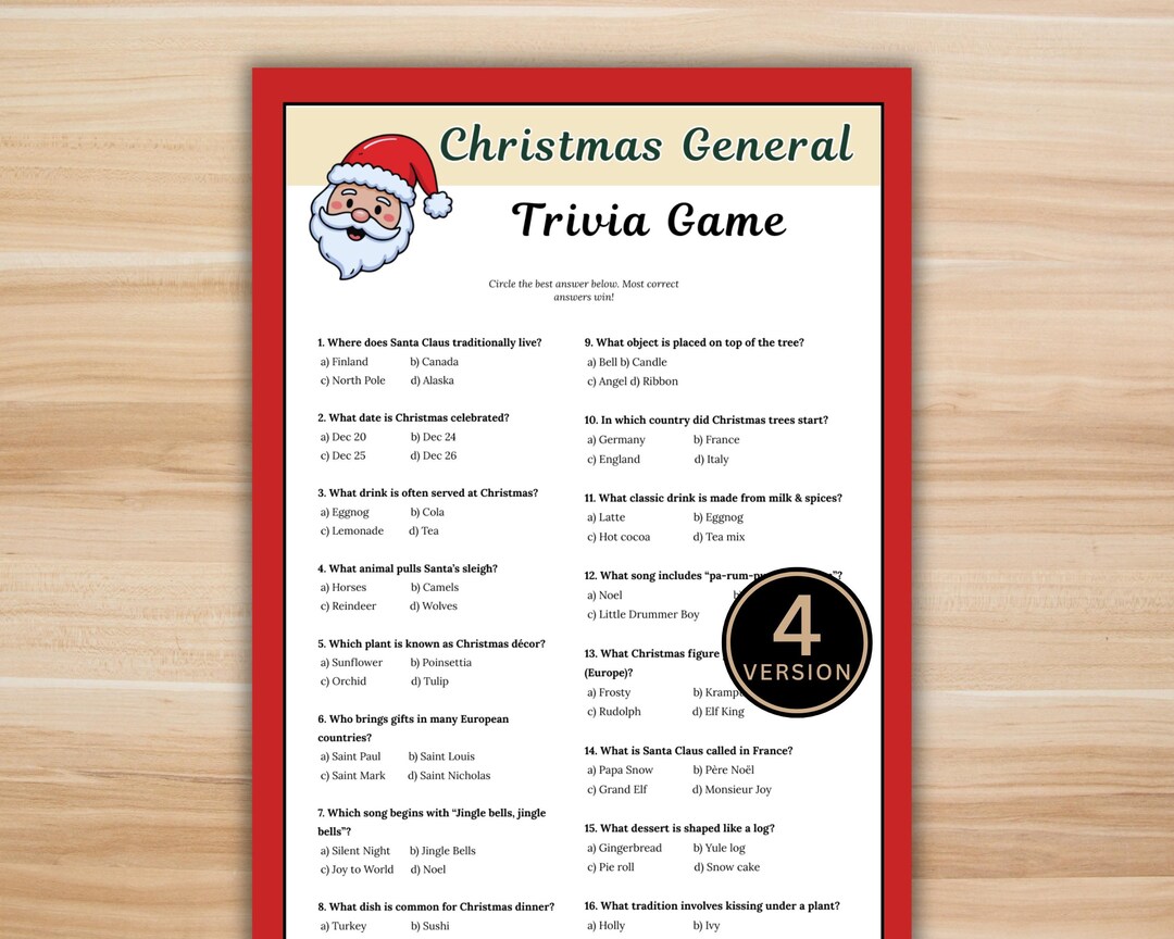 Christmas General Trivia Game Printable, Christmas Party Game, Holiday ...
