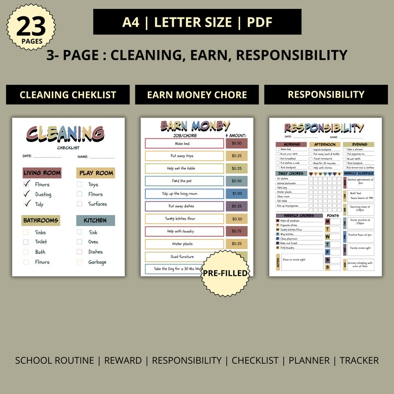 Editable Kids Chore Chart Bundle: Daily & Weekly Planner, Checklist ...