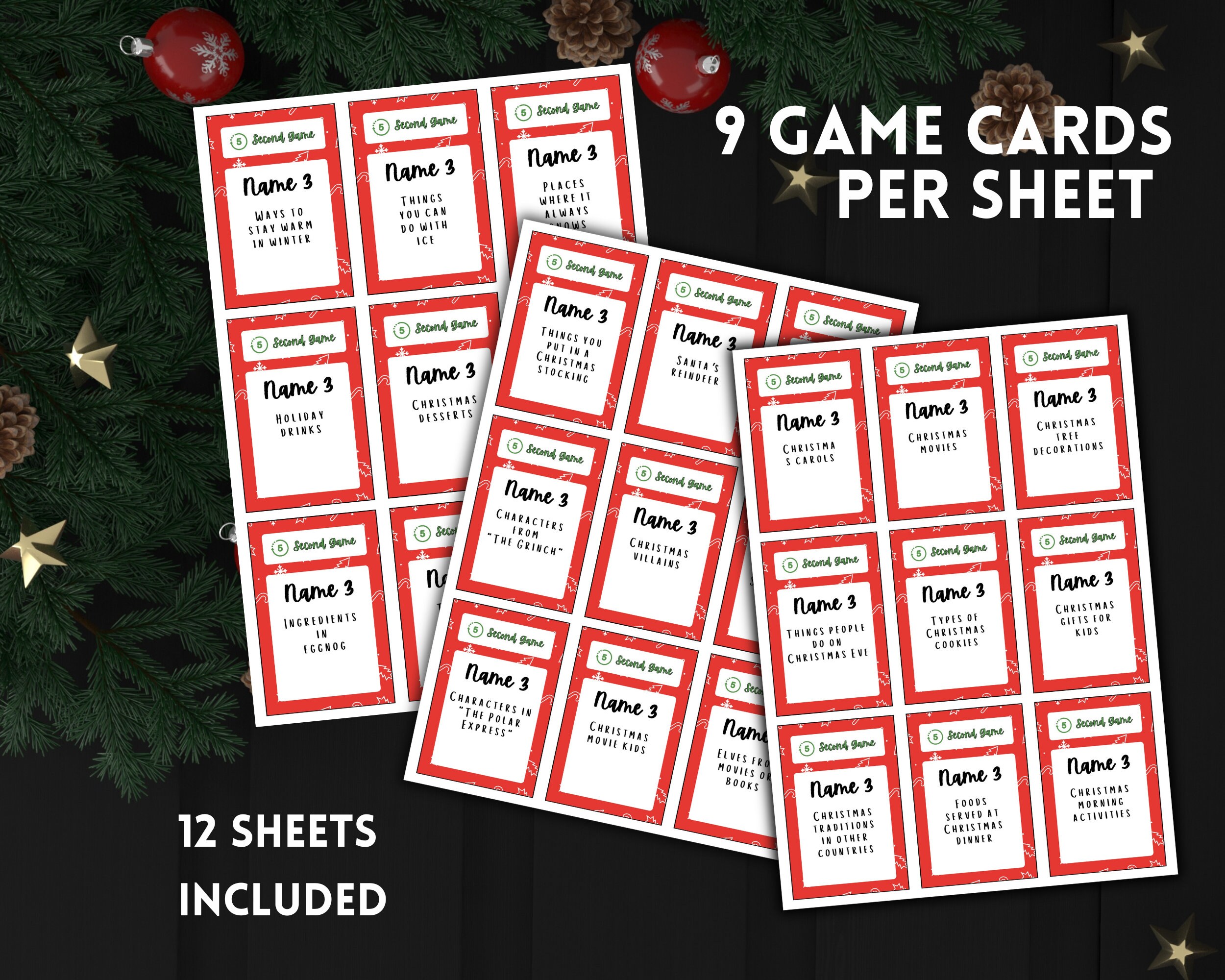 Christmas 5 Second Game | Printable Christmas Game | Holiday Party Game ...