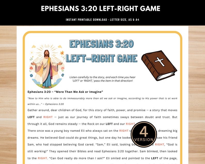 Ephesians 3:20 Left Right Game - Printable Bible Study and Church Party ...