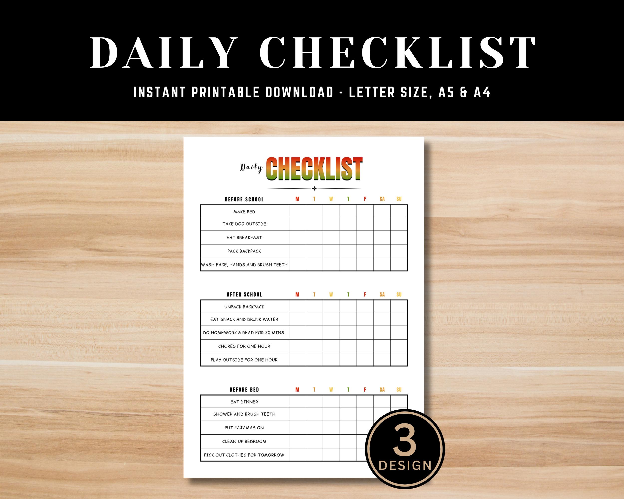 Editable Kids Daily Checklist | Printable Responsibility Chart ...