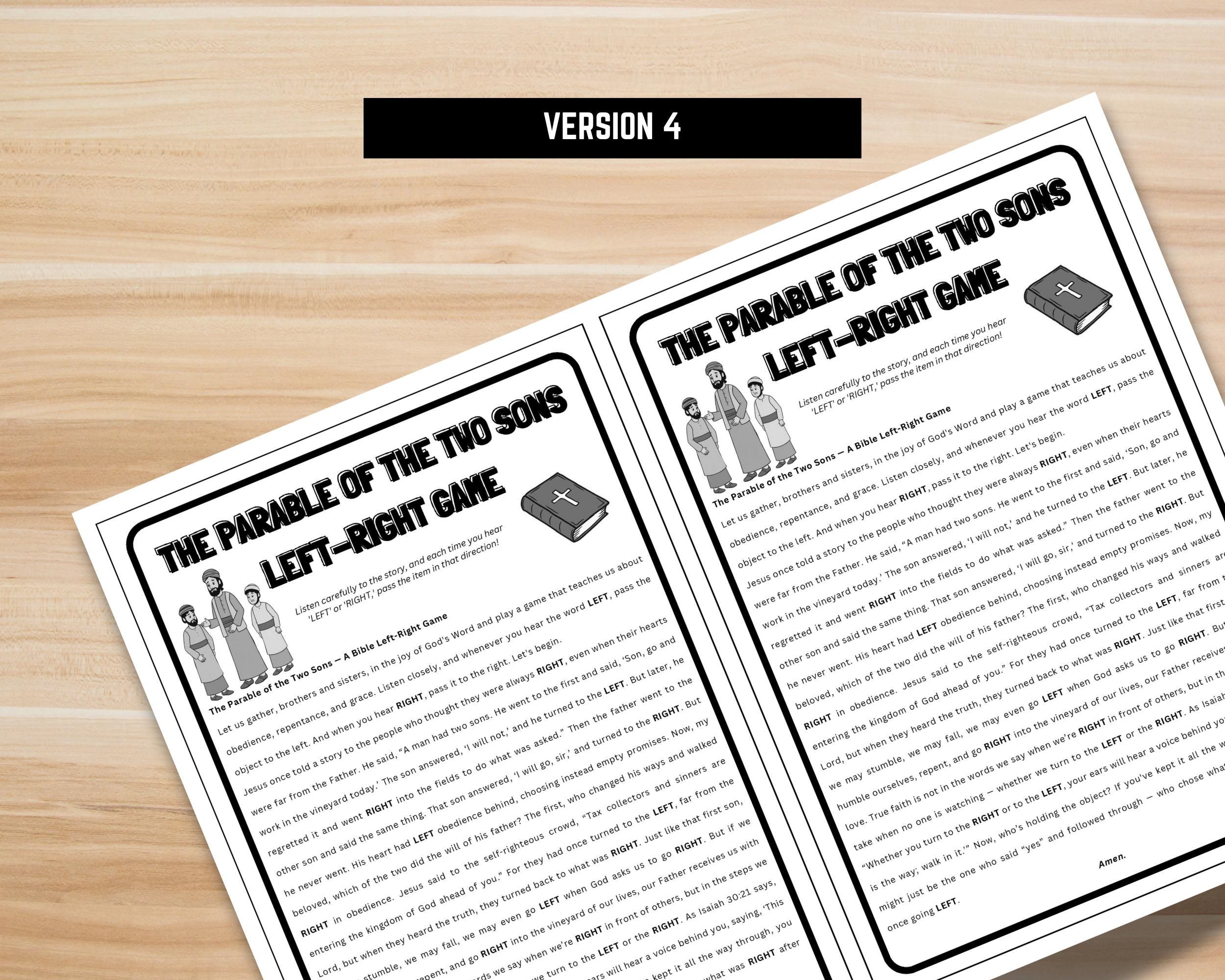 The Parable of the Two Sons Left-right Game - Printable Bible Activity ...
