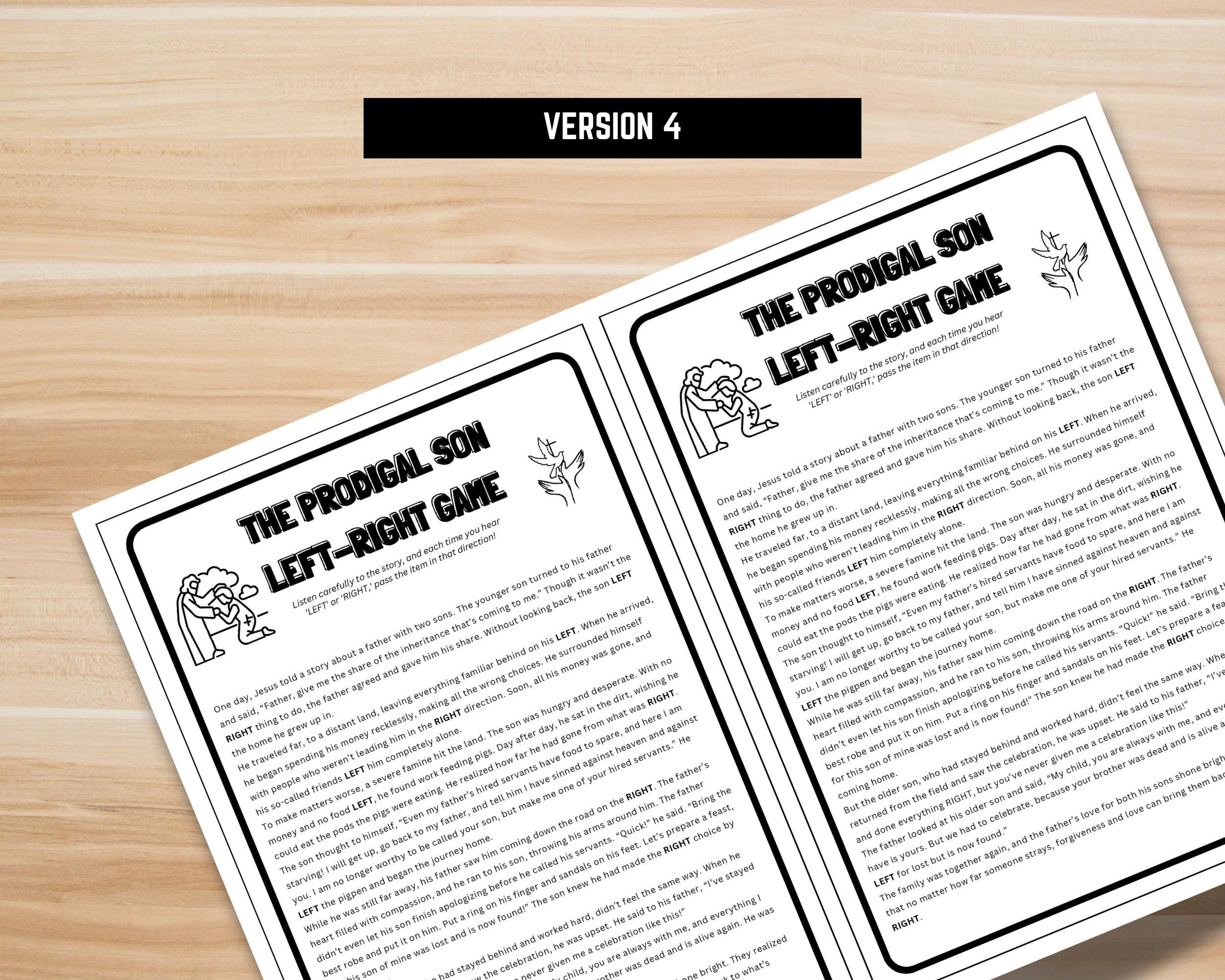 Left Right the Prodigal Son Game | Printable Bible Game for Church and ...