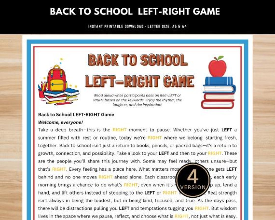 Back to School Left Right Game | Printable Learning Game for Kids ...