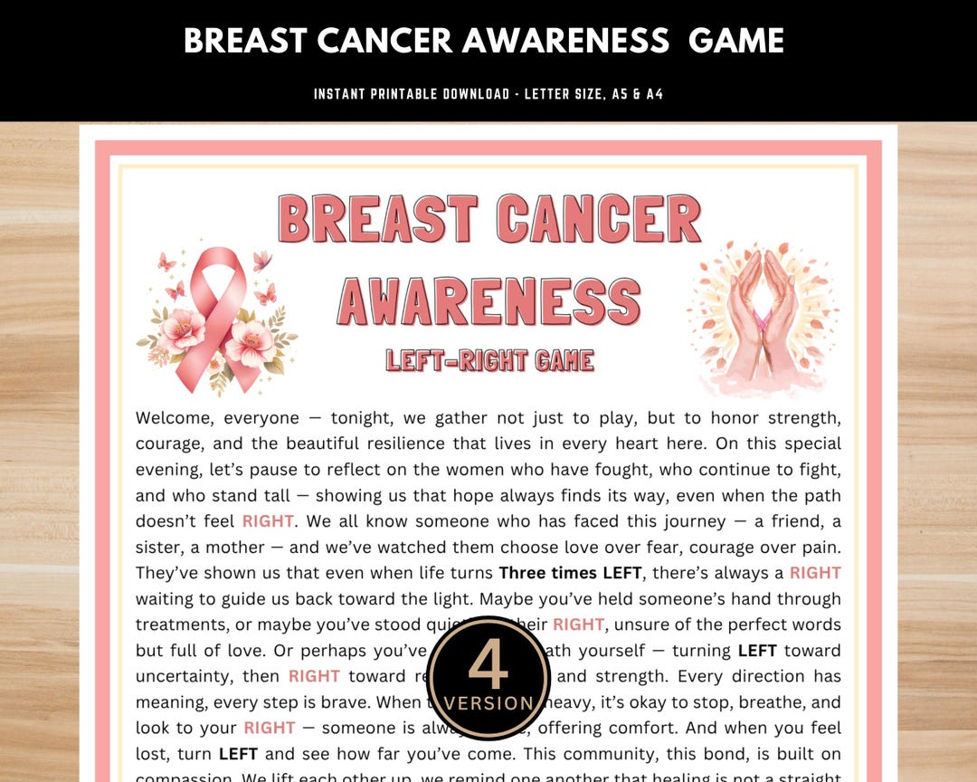 Breast Cancer Awareness Left Right Game Printable – Pass the Gift Story ...