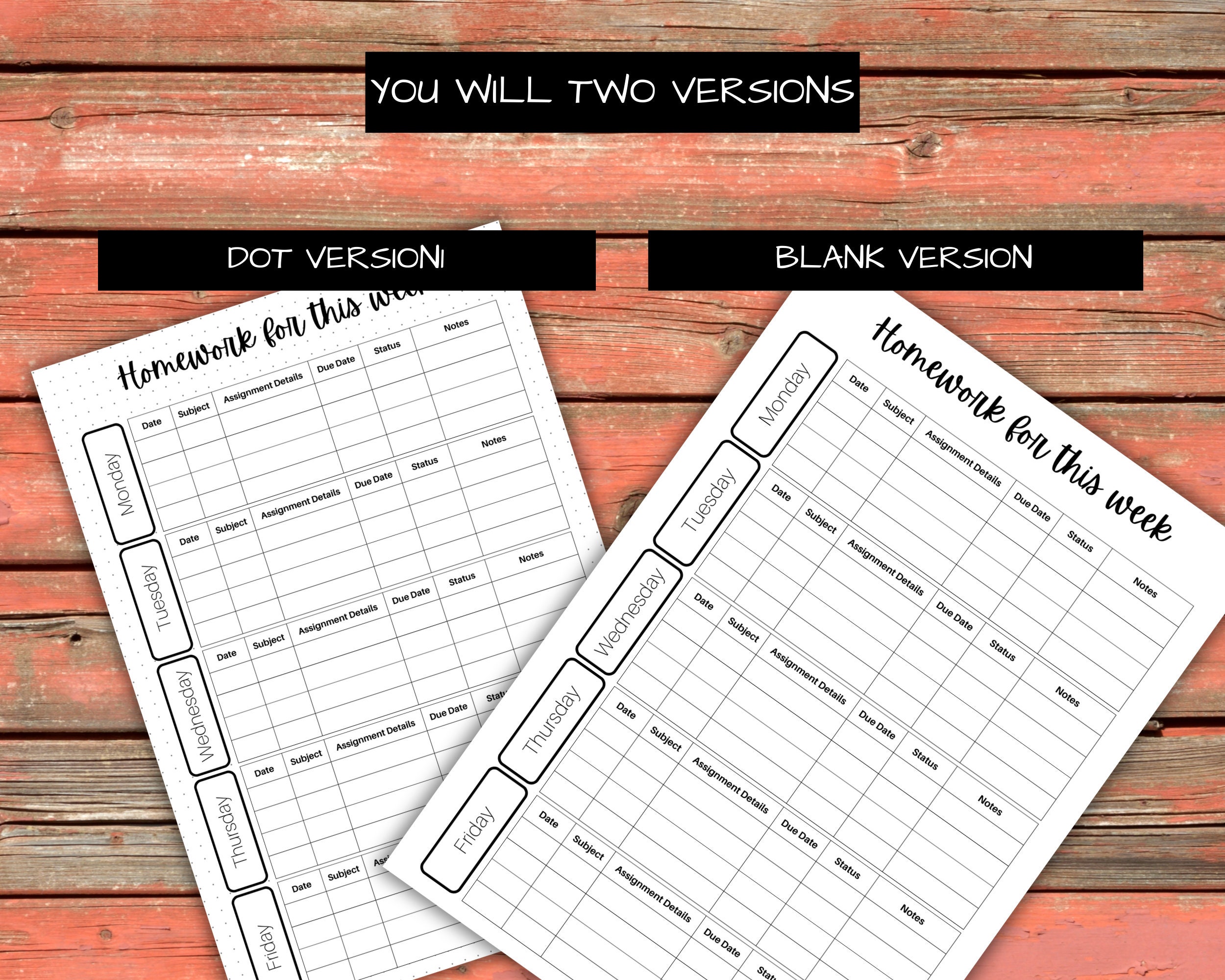 Printable Homework Tracker - Student Planner, Journal Page - Weekly ...