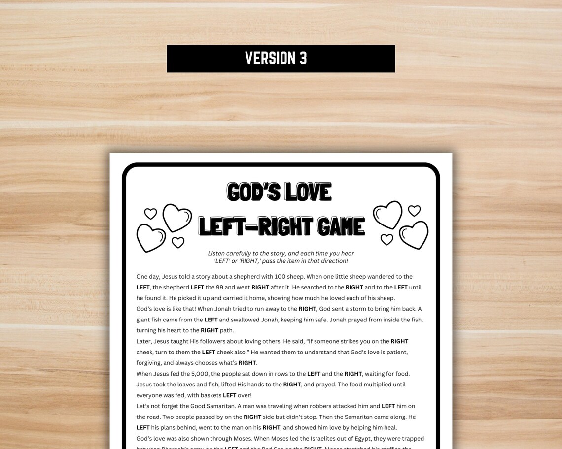 Gods Love Left Right Game - Printable Bible Activity for Sunday School ...