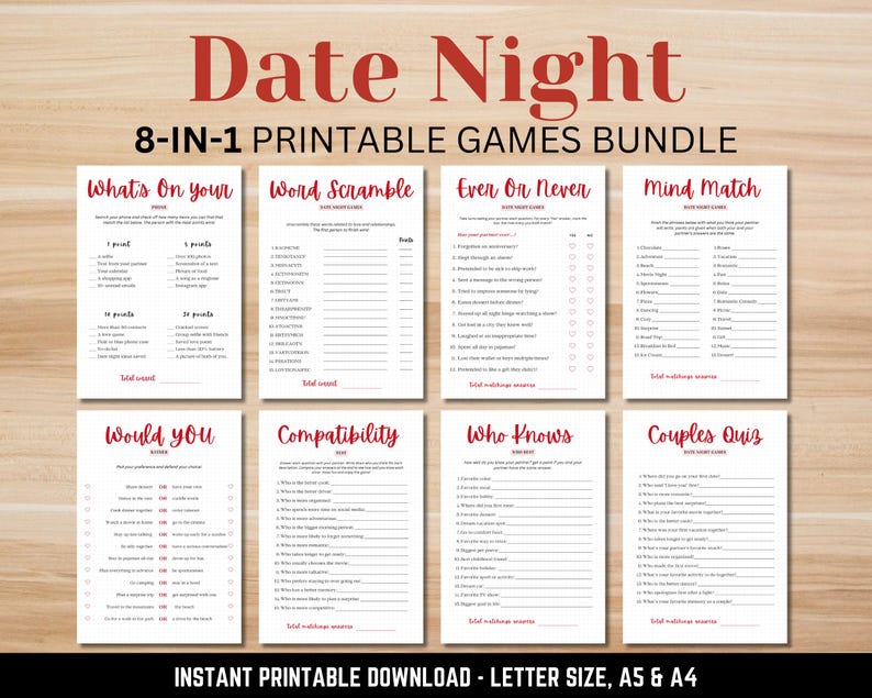 Date Night Games Bundle Printable | Couples Games for Weddings, Anniversaries, and Date Nights ...