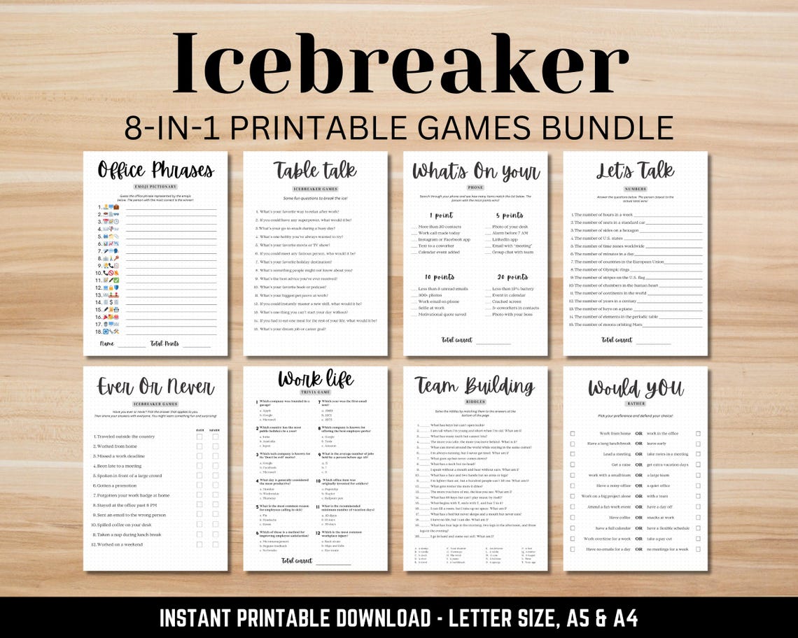 Icebreaker Games Bundle Printable | Office Party, Dinner Conversation ...